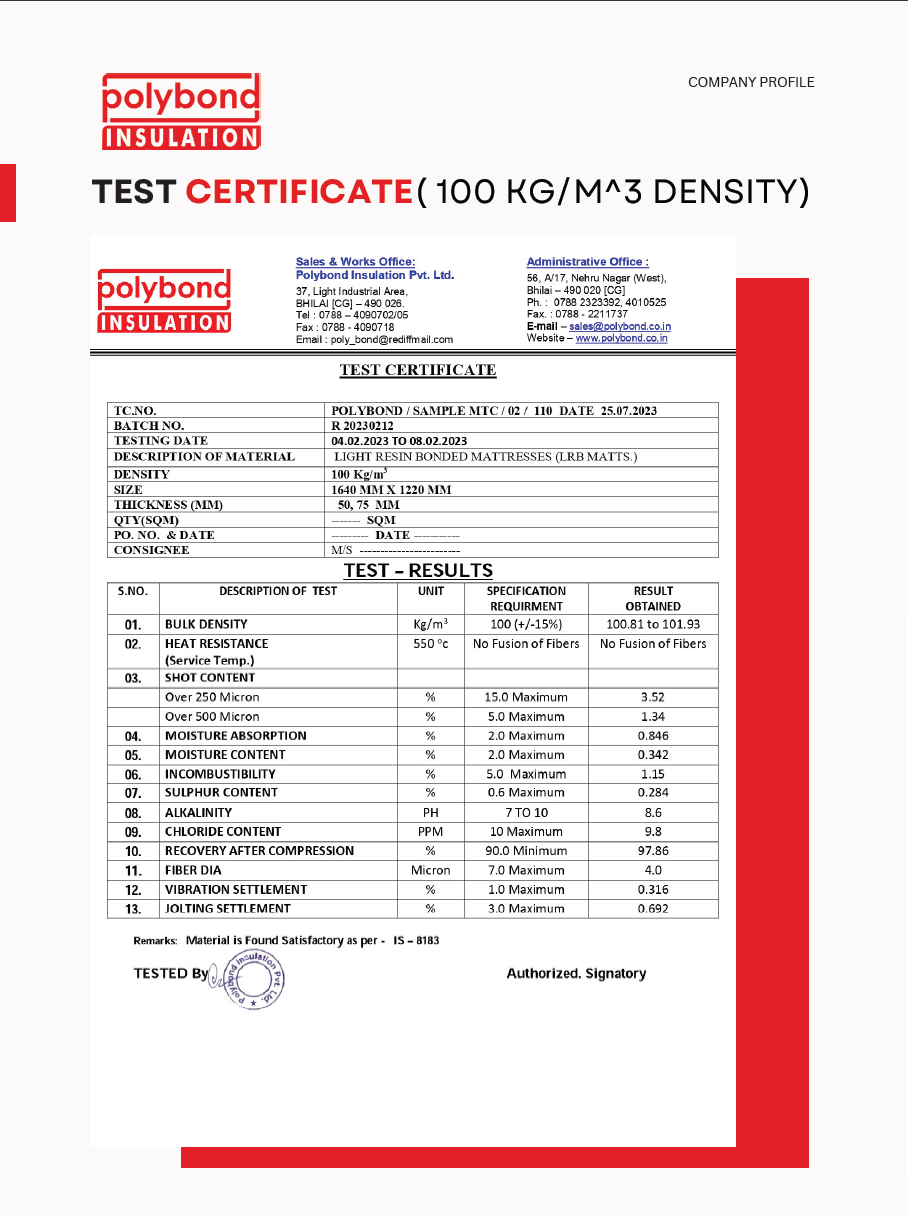 Lightly Resin Bonded Mattress (LRB) - Polybond